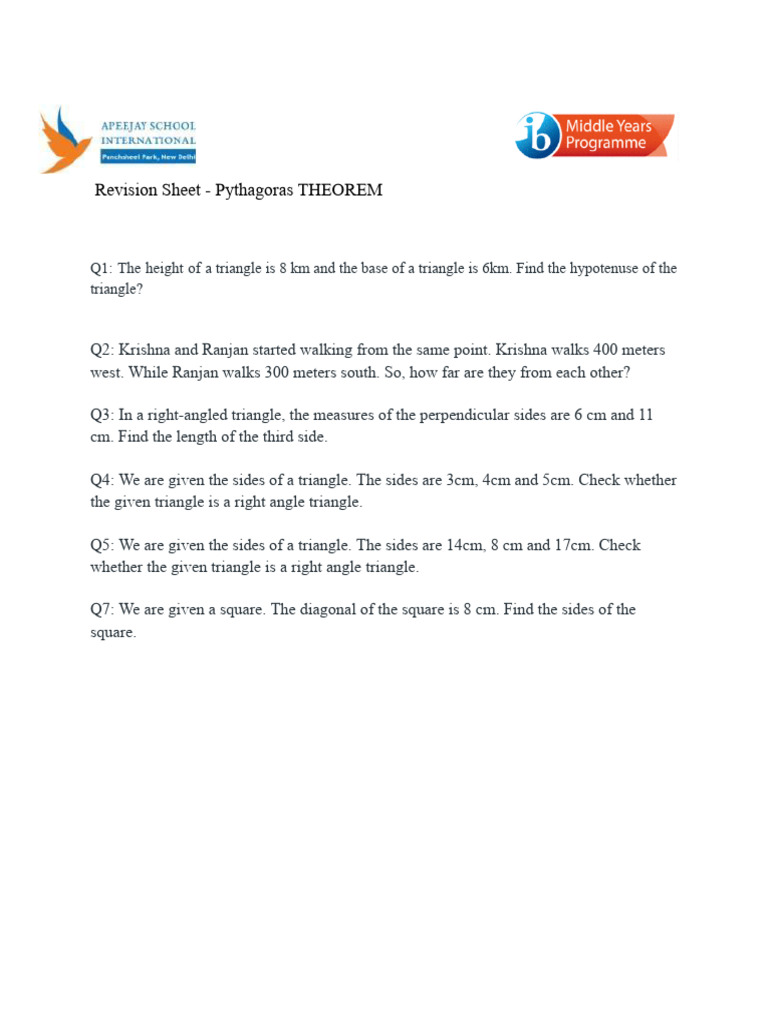 MYP 2 Pythagoras THM | PDF