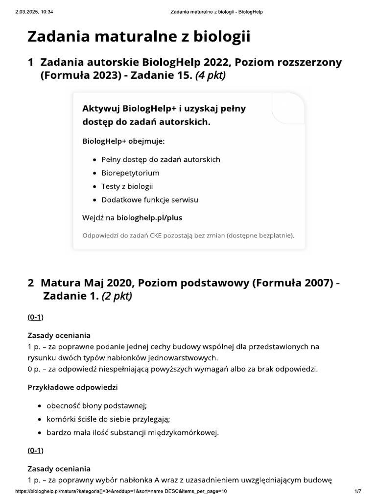 Tkanki - Zadania - Rozwiązania | PDF