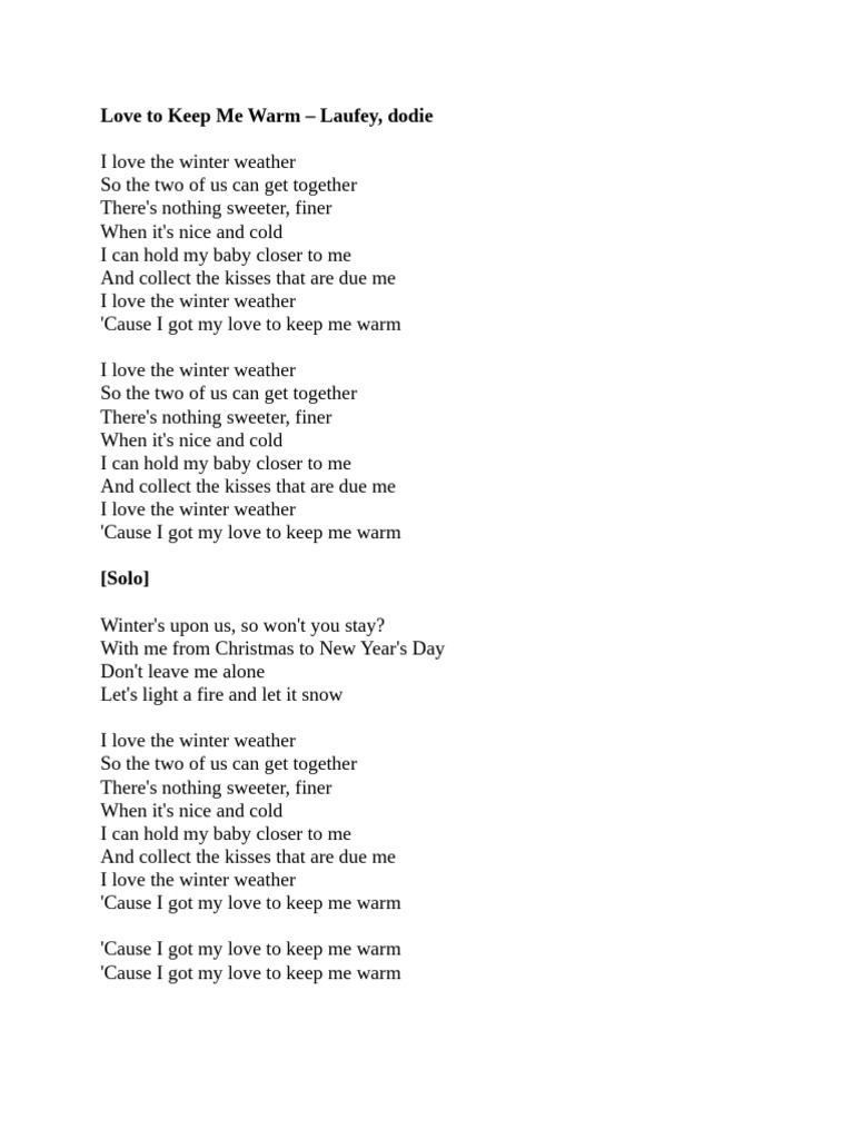 Love to Keep Me Warm Lyrics | PDF