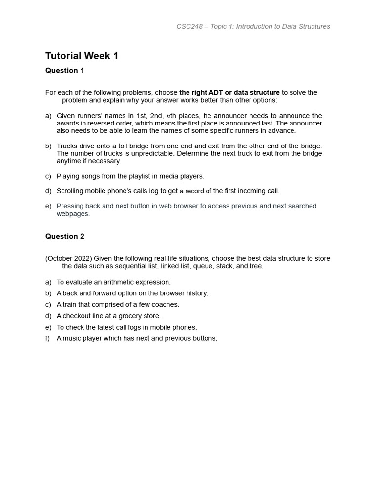 Tutorial - Week 1 -Question | PDF