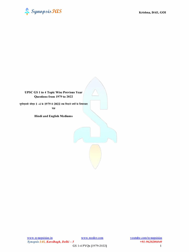 Synopsis Ias Gs 1-4 Pyqs V 5.4 Hindi English | PDF