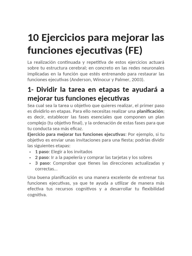 act millorar funcions executives | PDF | Funciones ejecutivas | Las emociones