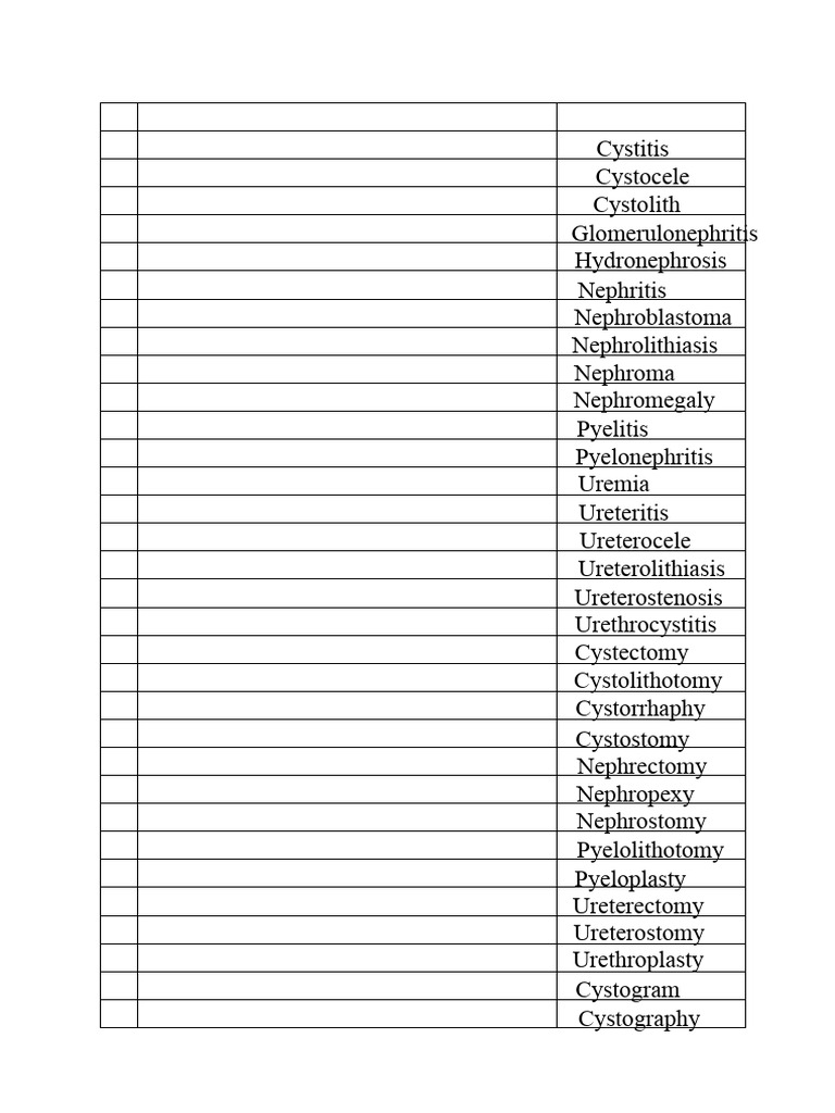 Medical Terms for Urinary Conditions | PDF | Kidney | Nephrology