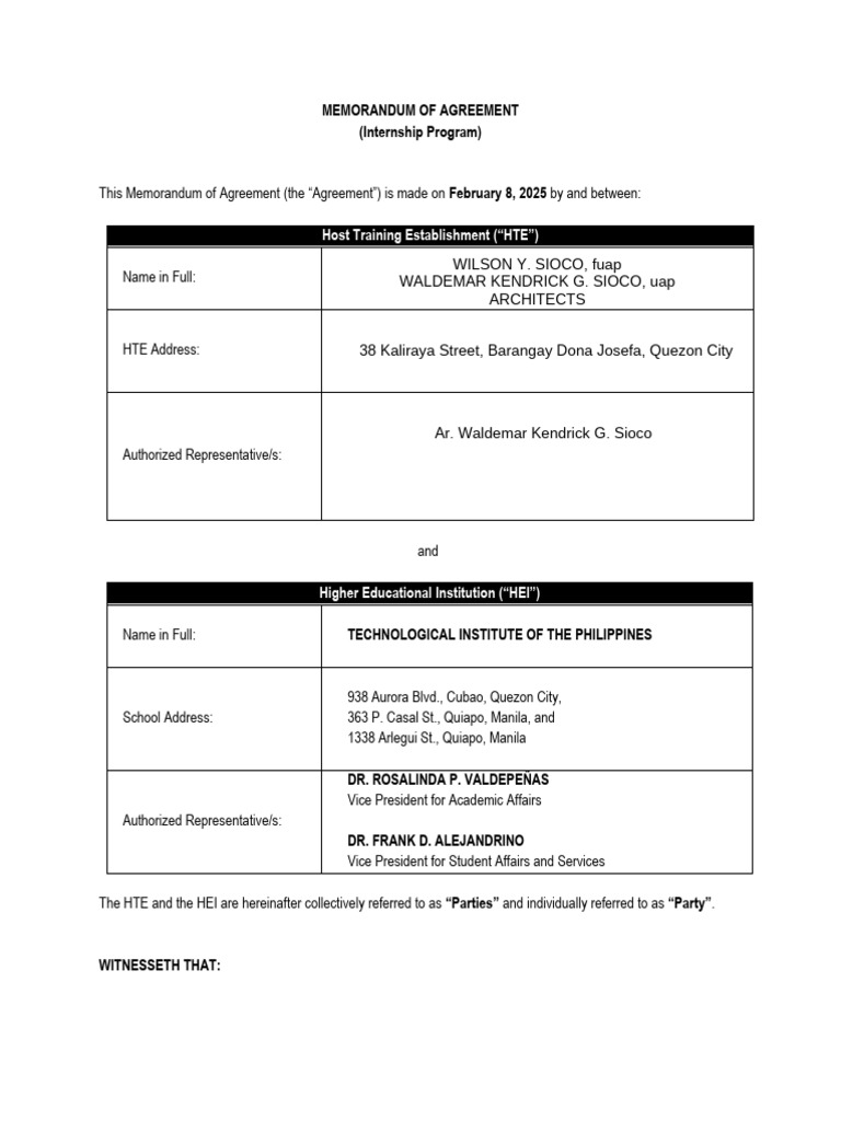 (LONG) MOA For Internship (v2 SY 2024-2025) | PDF | Negligence | Justice