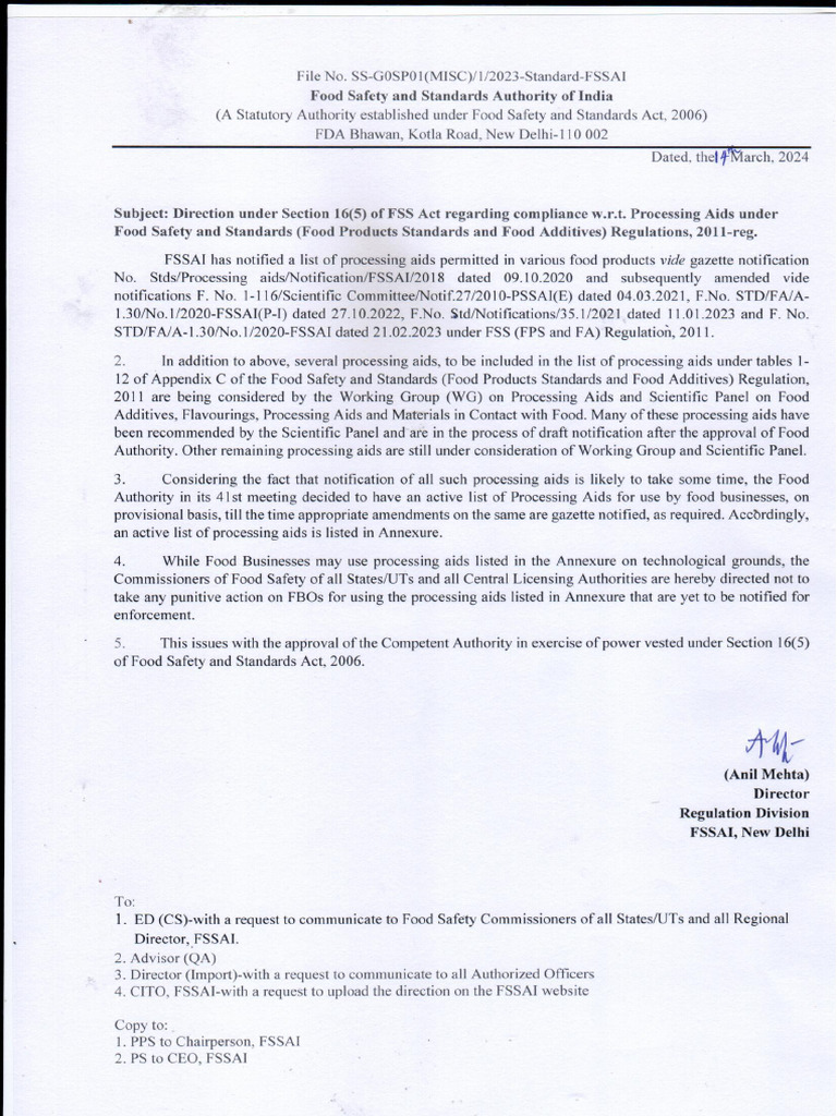 FSSAI 2024-Processing Aids | PDF | Bleach | Protease