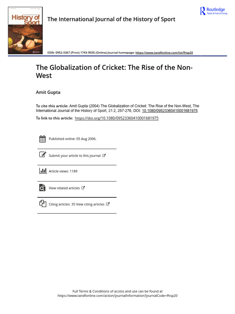 The Globalization of Cricket The Rise of the Non West | PDF | Test ...
