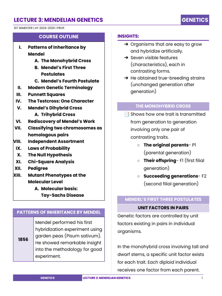 Lecture 3_ Mendelian Genetics | PDF | Genetics | Dominance (Genetics)