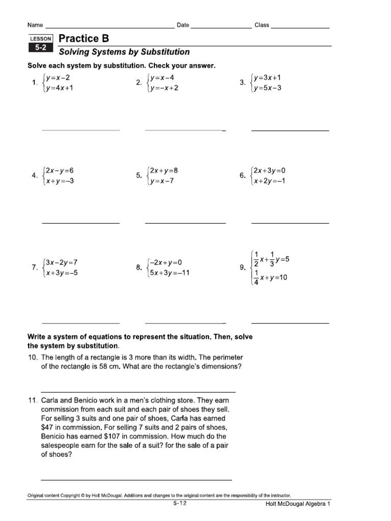 Alg 2 Solving Systems by Substitution | PDF