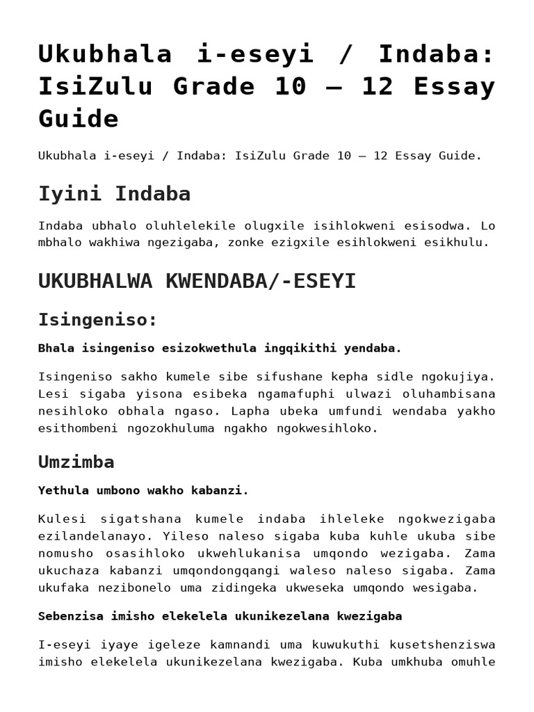 Isizulu Essay Notes | PDF