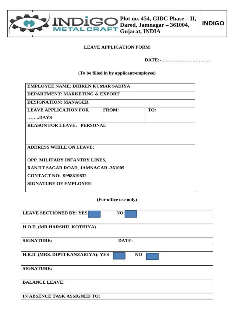 489502179 Leave Application Format | PDF