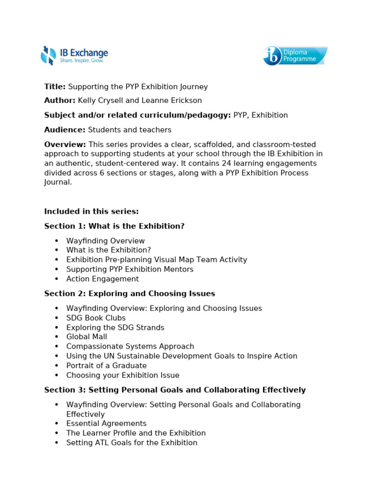 PYP Exhibition Support Guide | PDF