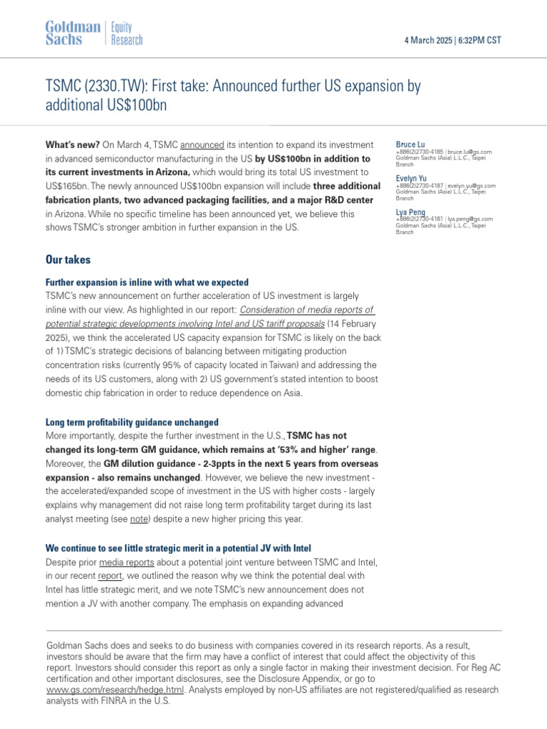 250304_gs_TSMC | PDF | Securities (Finance) | Financial Analyst