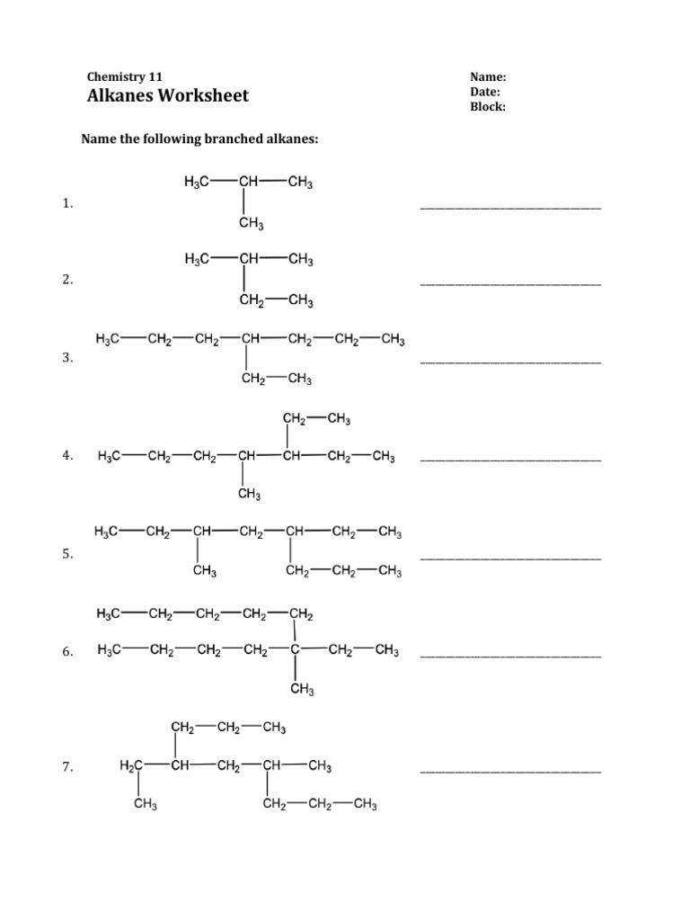 Alkanes Worksheet | PDF