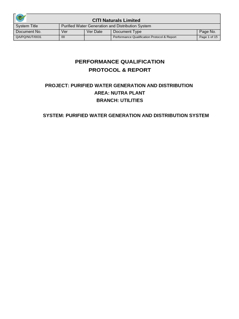 Purified Water Qualification Report | PDF | Total Organic Carbon ...