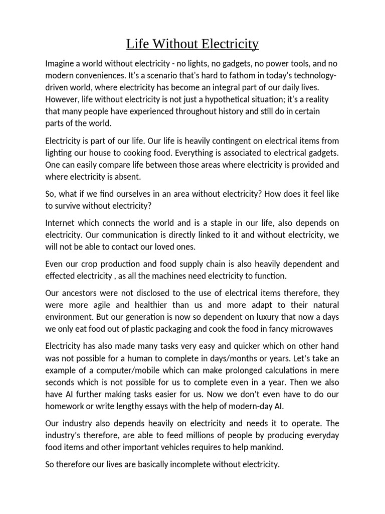 Eng Essay Life Without Electricity | PDF