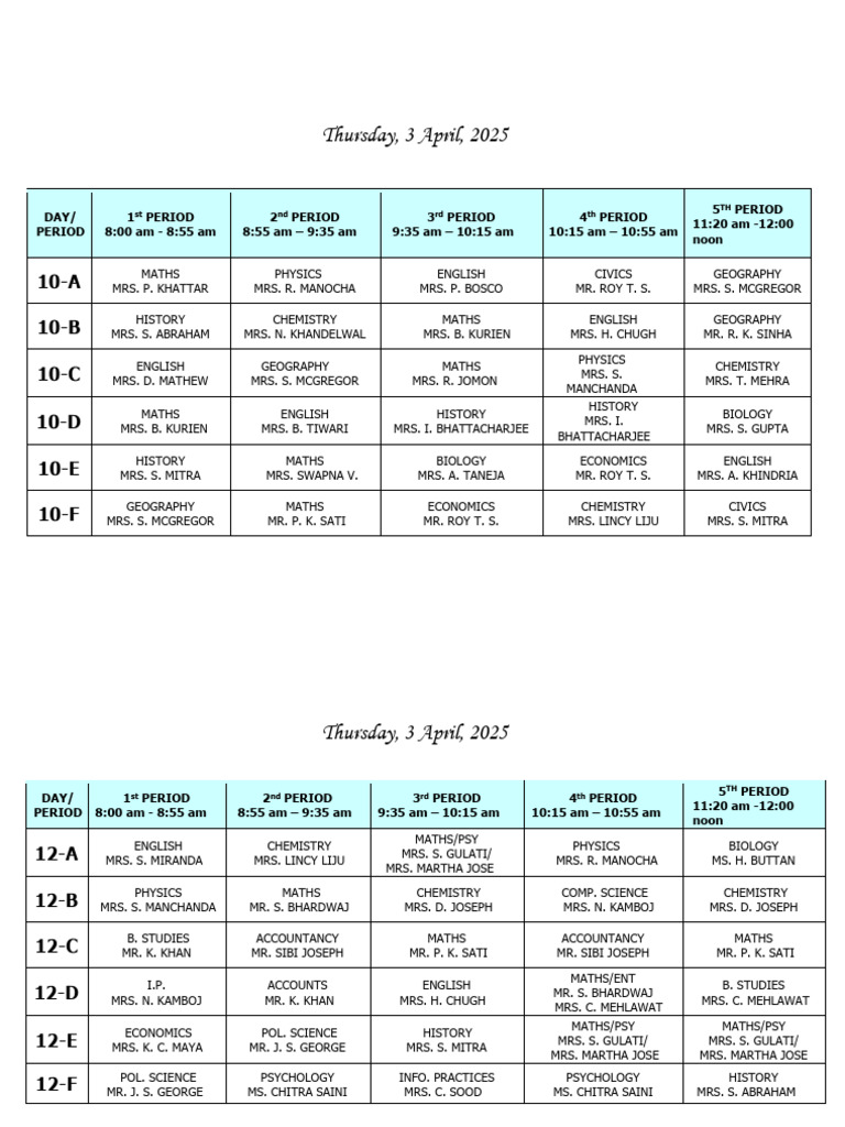 Class 10 & 12 Special Time Table (3!4!2025) | PDF