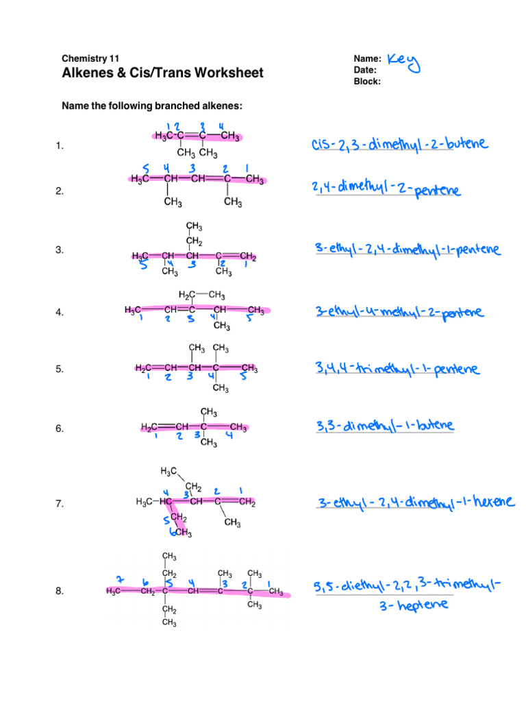 Alkenes - Cis-Trans Worksheet | PDF