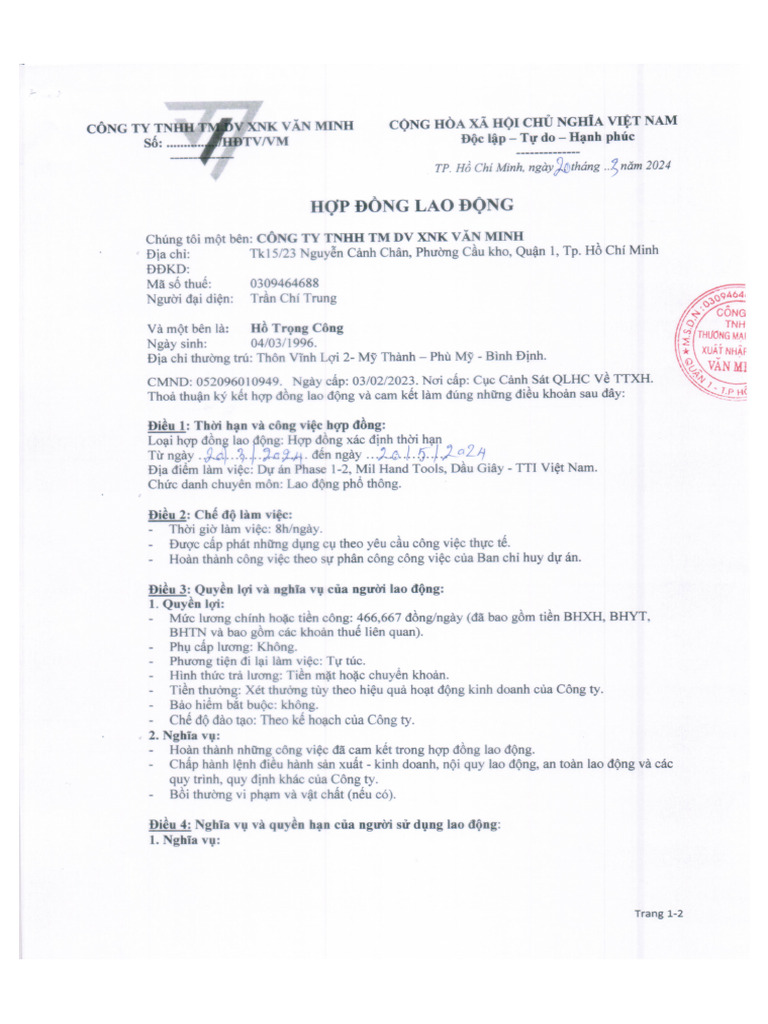 01-HDLD HỒ TRỌNG CÔNG | PDF