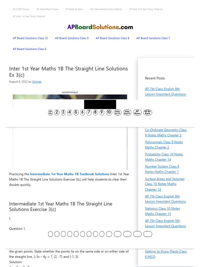 Inter 1st Year Maths 1B The Straight Line Solutions Ex 3 (C) - AP Board Solutions | PDF | Line ...