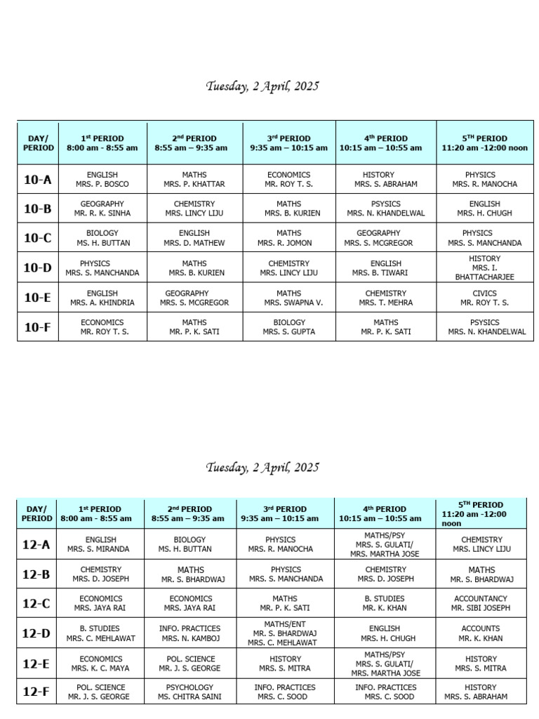 Class 10 & 12 Special Timetable | PDF