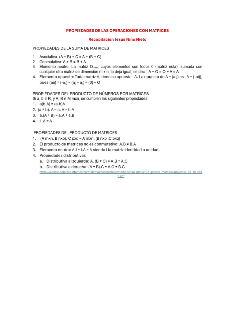 Operaciones Con Matrices Propiedades | PDF