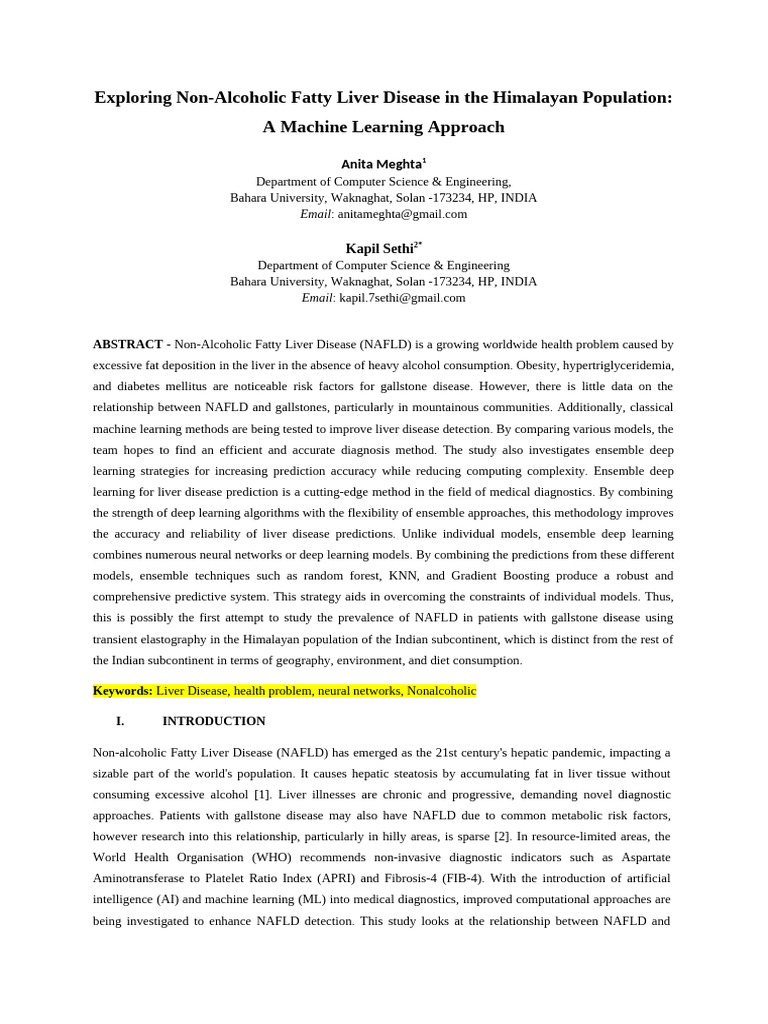 Exploring the Link Between NAFLD and Gallstone Disease Using Machine Learning Approach | PDF ...