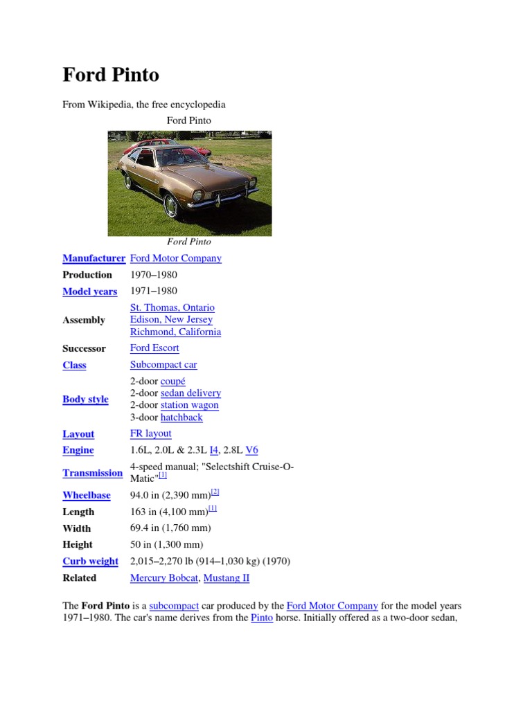 Overview of the Ford Pinto Car | PDF | Ford Motor Company | Automobile ...