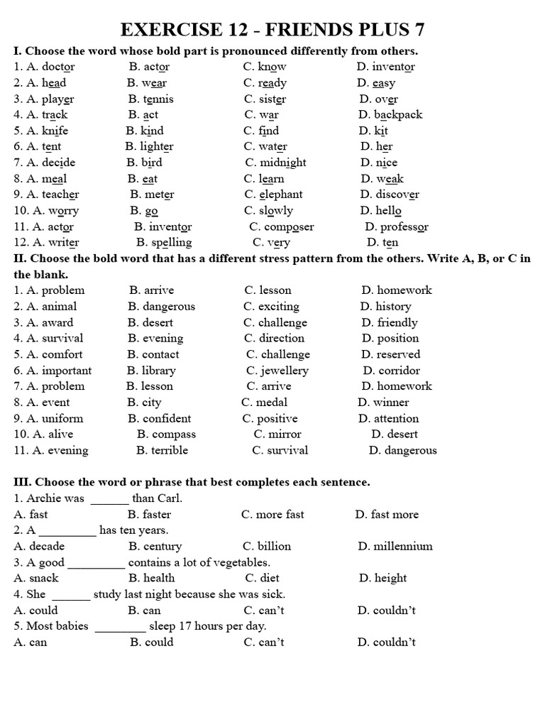 EXERCISE 12 - FRIENDS PLUS 7 | PDF