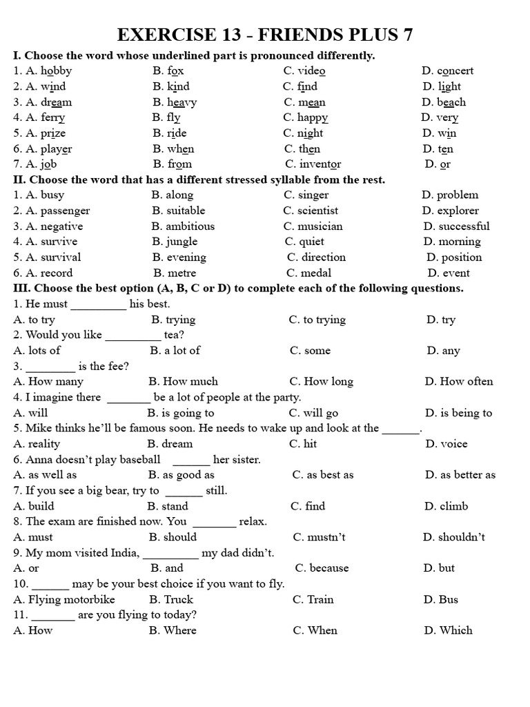 Exercise 13 - Friends Plus 7 | PDF
