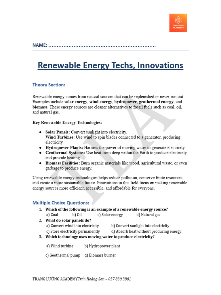 Renewable Energy Technologies and Innovations | PDF | Energy ...