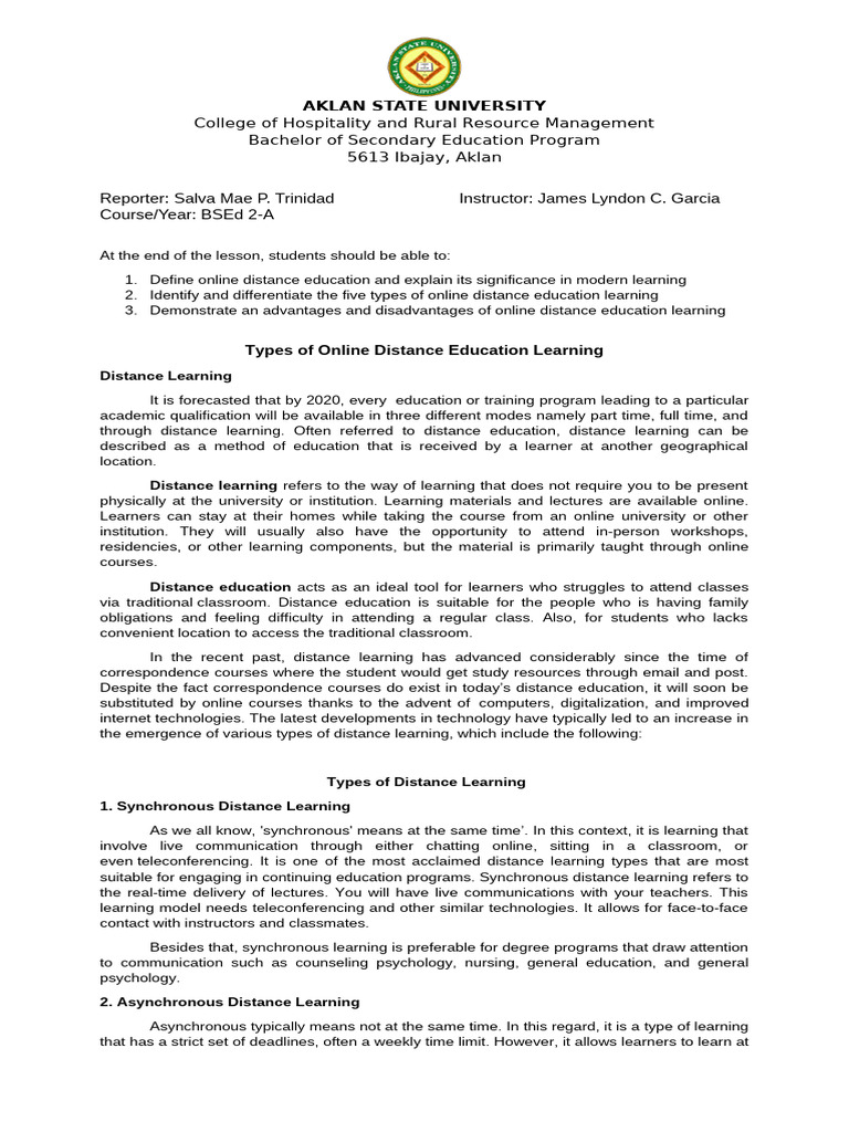 Types and Benefits of Distance Education | PDF | Distance Education | Educational Technology