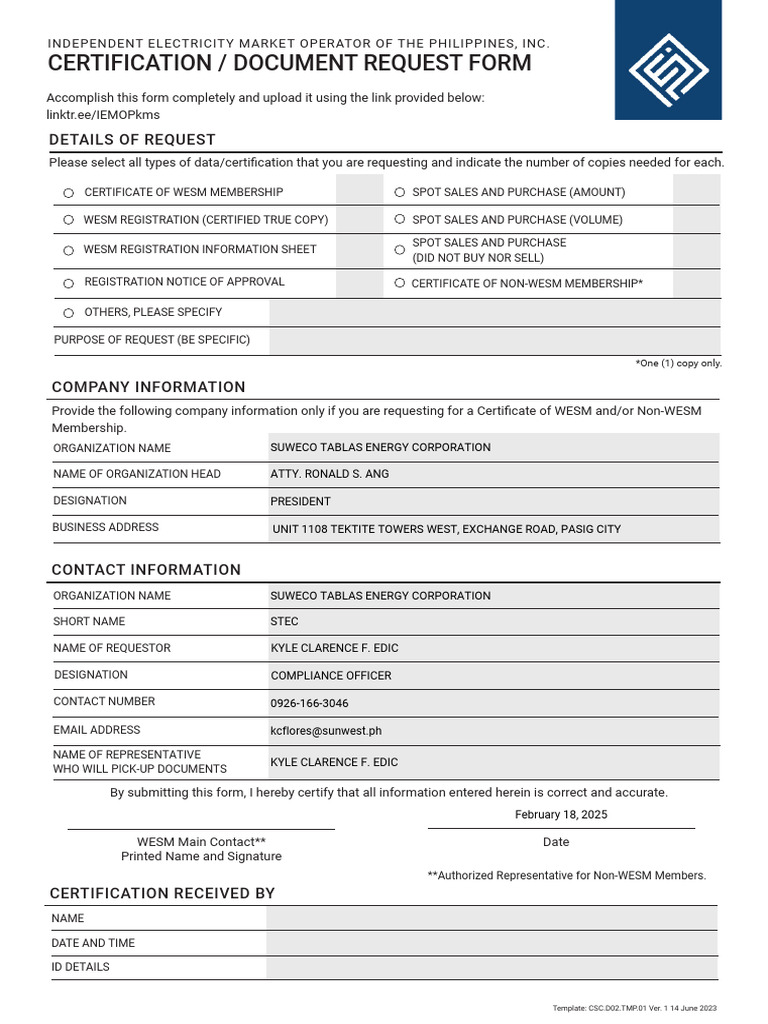 Certification Document Request Form | PDF