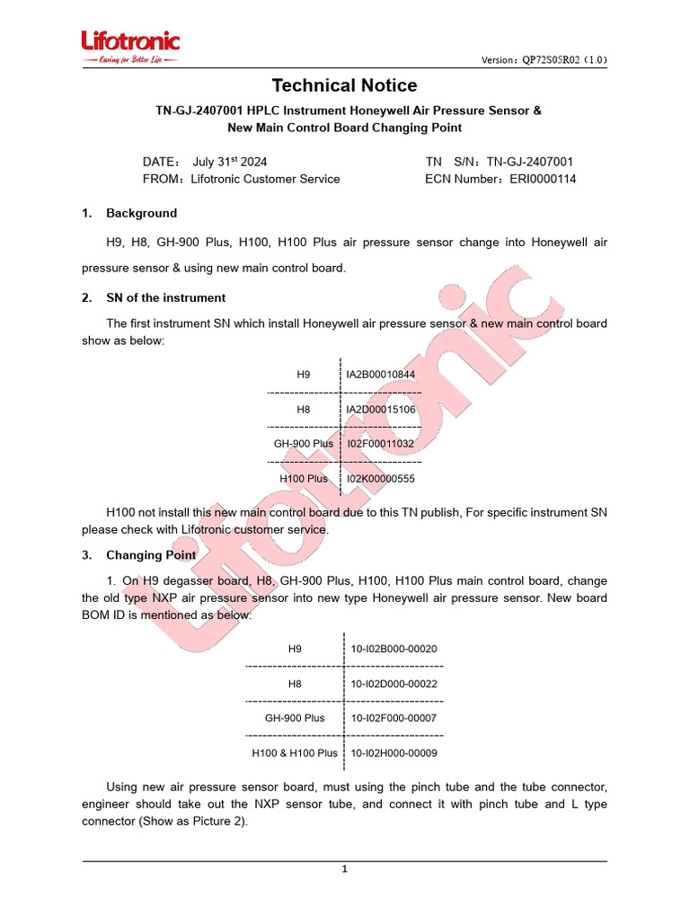 TN-GJ-2407001 HPLC Instrument Honeywell Air Pressure Sensor & New Main ...
