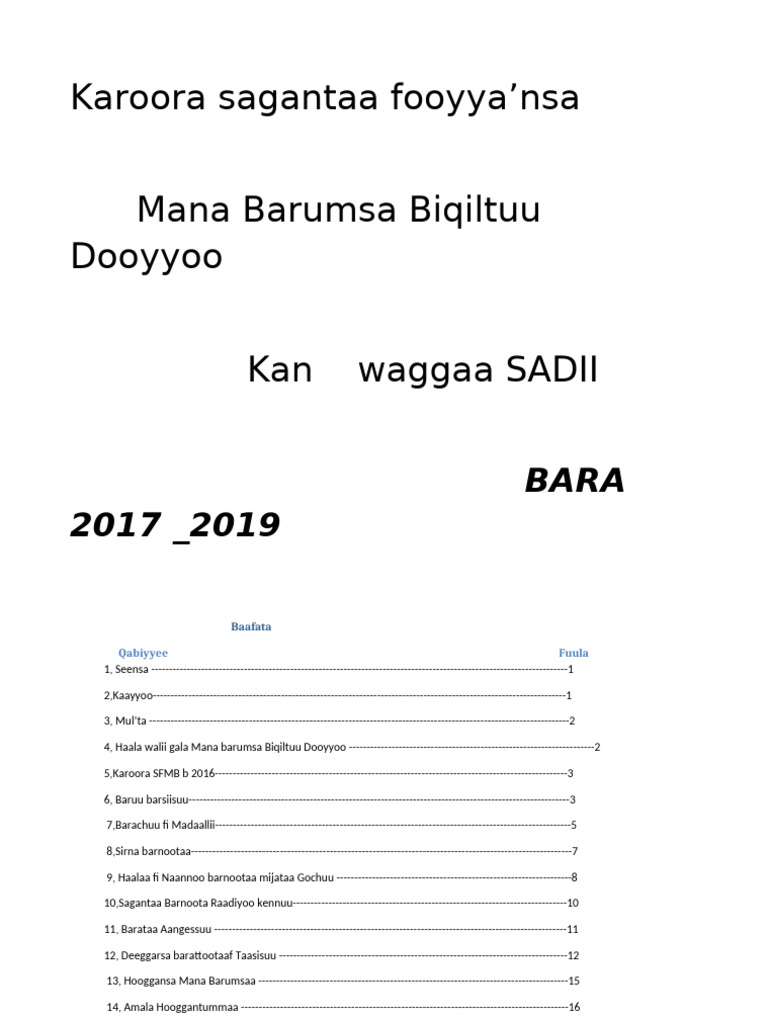 Karoora Waggaa Sadii Biqiltuu Dooyyoo - 094818 | PDF