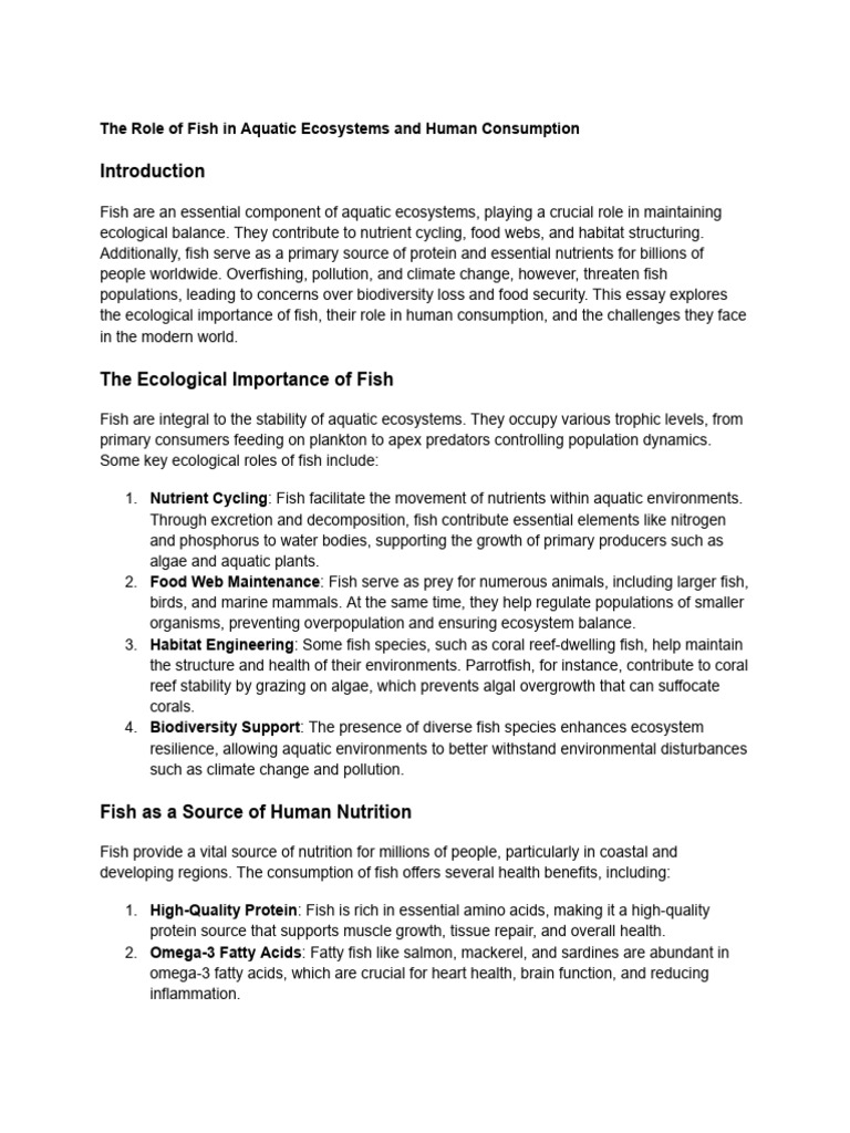 The Role of Fish in Aquatic Ecosystems and Human Consumption | PDF ...