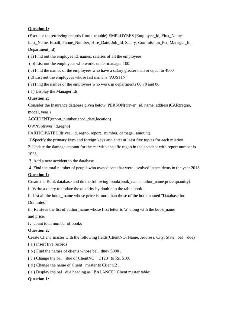 SQL Exercises on Employee and Database Management | PDF | Databases | Data Management