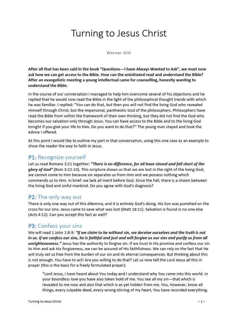 Turning To Jesus Christ 1 | PDF | Salvation | Jesus
