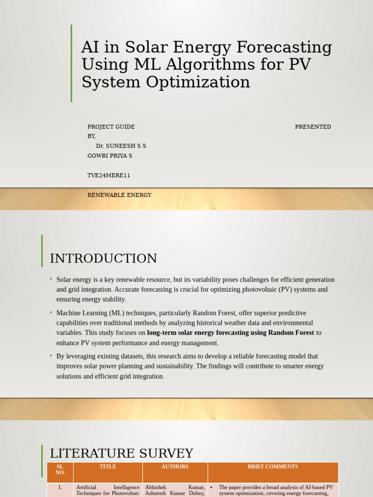 AI in Solar Energy Forecasting Using ML Algorithms Mini Project | PDF ...