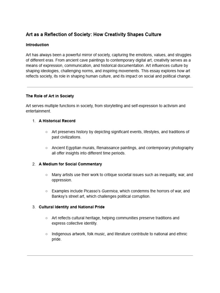 Art As A Reflection of Society - How Creativity Shapes Culture | PDF ...