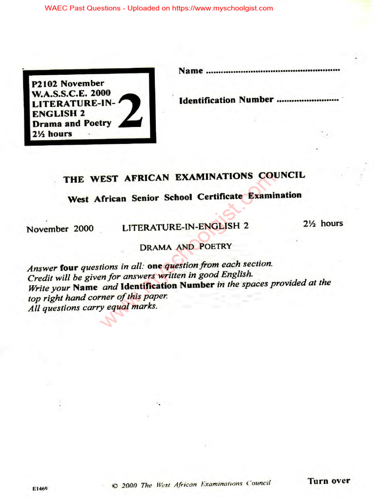 Waec Lit in English Prose 2000 Nov Paper 2 | PDF