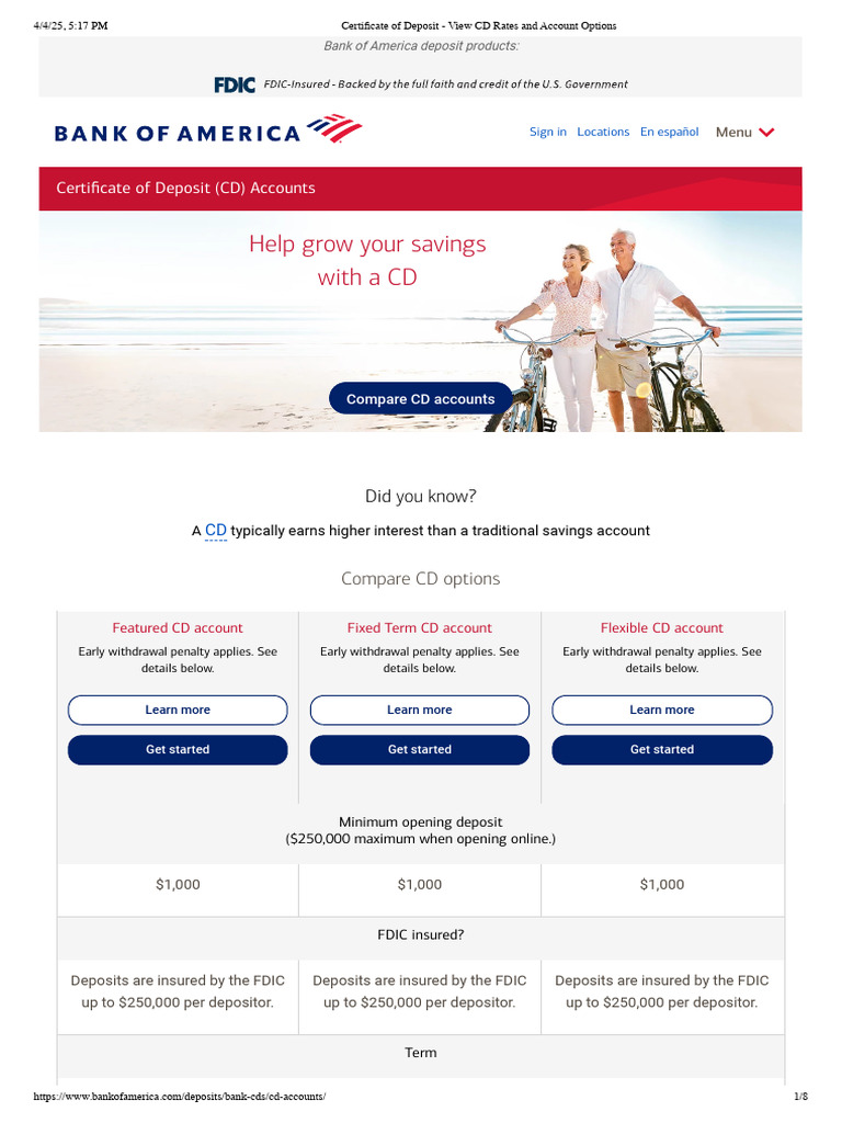 Certificate of Deposit - View CD Rates and Account Options | PDF ...