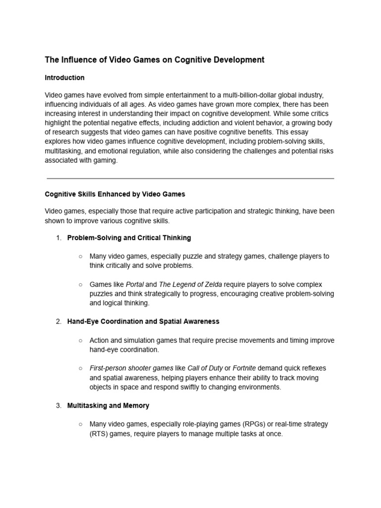 Video Games' Impact on Cognitive Growth | PDF | Virtual Reality | Video ...