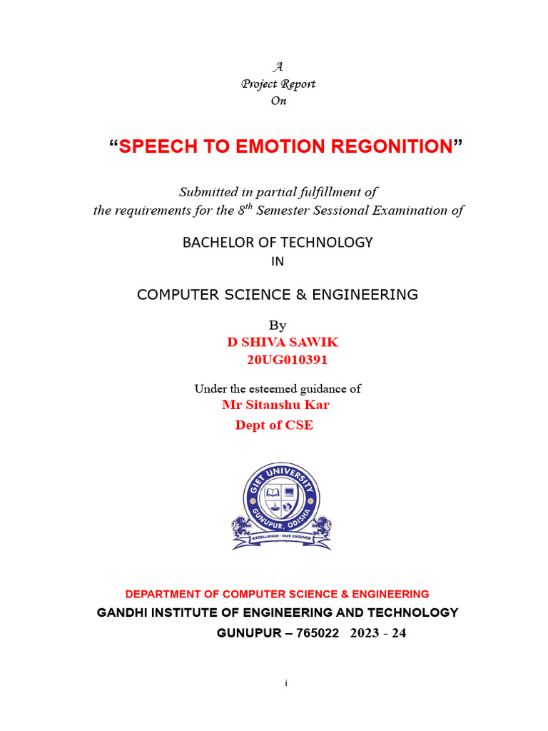 SER Documentation Satwik | PDF | Statistical Classification | Machine Learning
