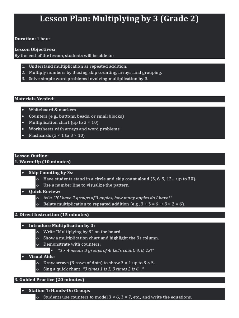 Multiplying by 3 (Grade 2) | PDF | Multiplication | Cognition