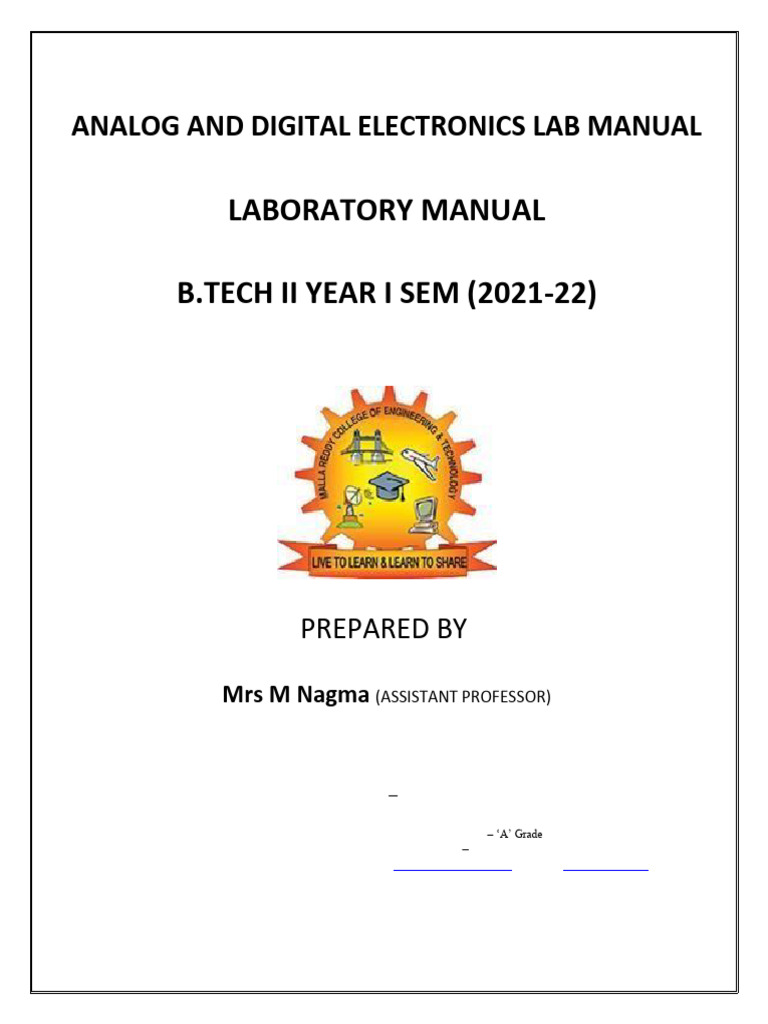 Analog and Digital Electronics Lab | PDF | Capacitor | Switch