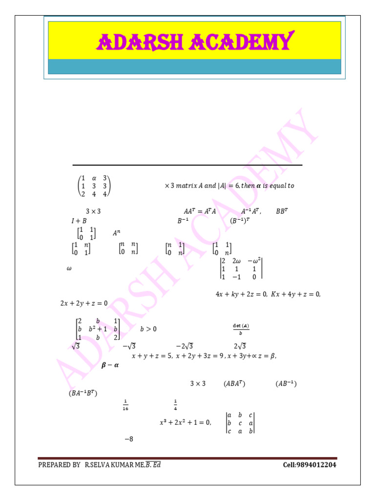 HSC Matrix and Determinant Questions | PDF | Matrix (Mathematics) | Matrix Theory