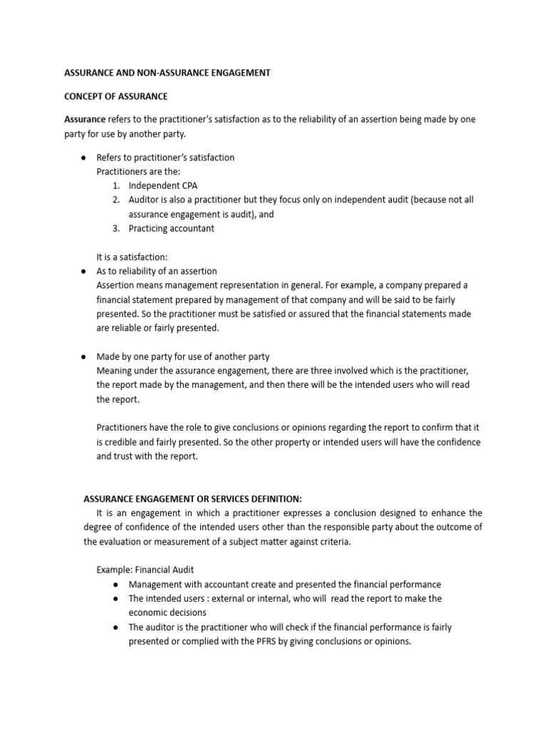 ASSURANCE AND NON-ASSURANCE ENGAGEMENT.docx | PDF | Audit | Auditor's ...