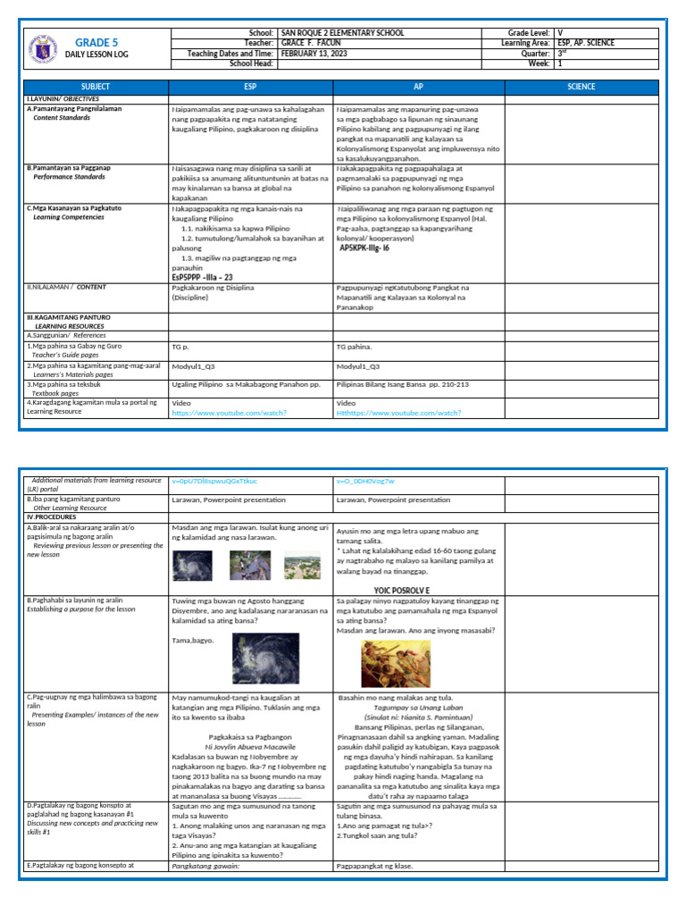 ESP & AP5_DLL__Q3_-Day-1 | PDF