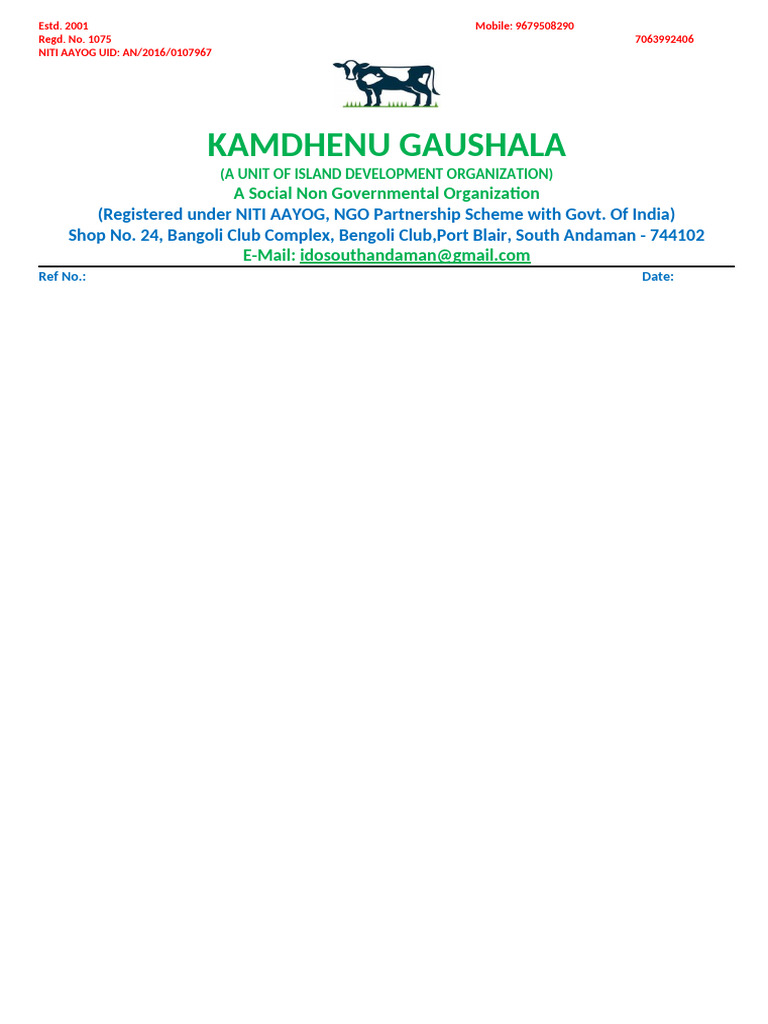 NGO Letterhead for Kamdhenu Gaushala | PDF