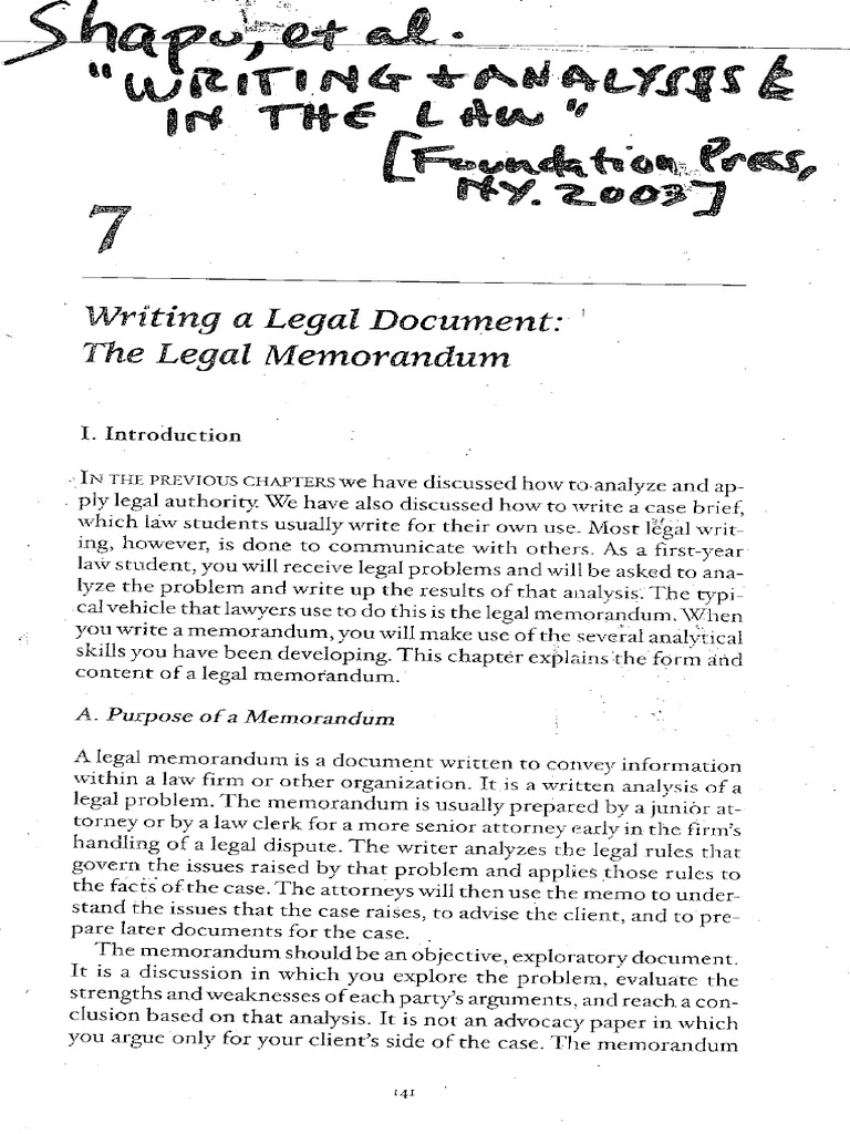 Shapo, Et Al 'Writing A Legal Document - The Legal Memorandum' 2001 | PDF